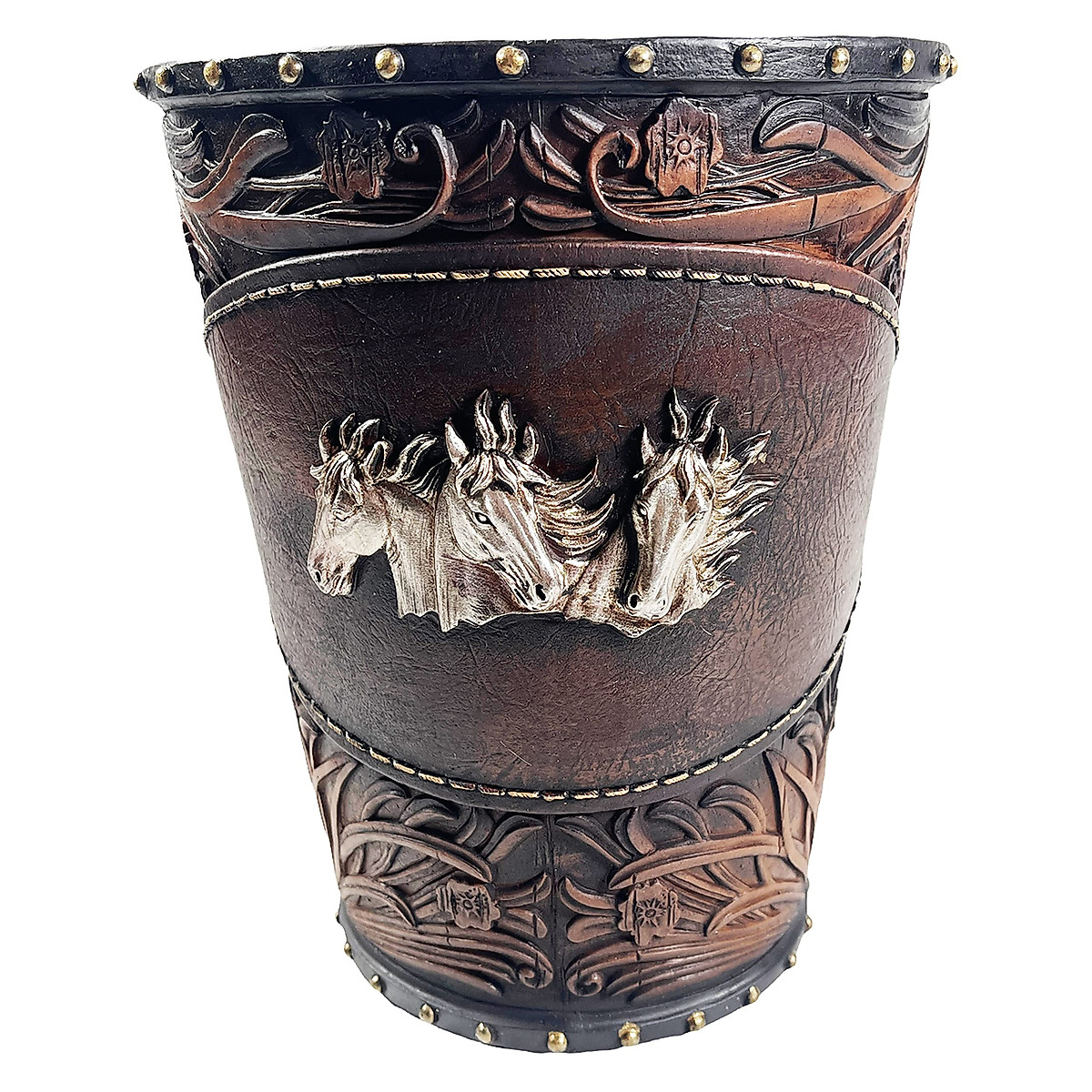 Urbalabs Silver Horse Leather Look Western Rustic Bathroom Trash Can Office Waste Basket Country Decor Rustic Office Garbage Can Cowboy Gun Decor Bathroom Decor Man Cave Western Waste