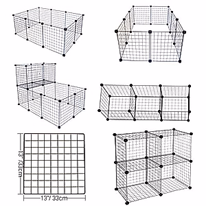 LANGXUN DIY Small Animal, Pet Playpen, Rabbit , Guinea Pig Cages, Puppy, Kitten Playpen | Indoor & Outdoor Portable Metal Wire Yard Fence (16pcs Metal Panels)