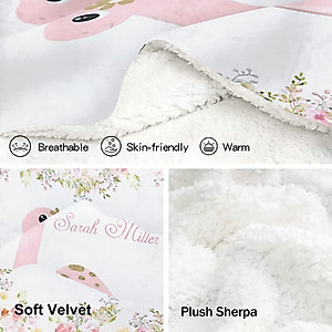 NZOOHY Pink Floral Girl Dinosaur Baby Blanket Personalized Girl Boy Soft Warm Newborn Throw Naps Swaddle Custom Blanket 30X40 in