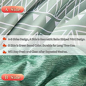 RYNGHIPY Striped Boho Bed Comforter Set King Size Sage Green, 8Pcs Geometric Bohemian Bed in a Bag Down Alternative Comforter Bedding Set (Sage Green,King Size)