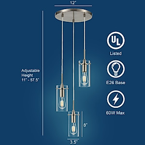 Linea di Liara Effimero 3-Light Cluster Pendant Lights Stairwell Lighting Small Chandelier Brushed Nickel Modern Chandelier Light Fixture Foyer Chandeliers Entryway High Ceiling Staircase Lights