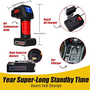 Cordless Air Compressor Portable Tire Inflator Pump with Digital LED lights and 2000mah Rechargeable Li-ion,suitable for Car,Bicycle,Air Mattress,Inflatable Airbed