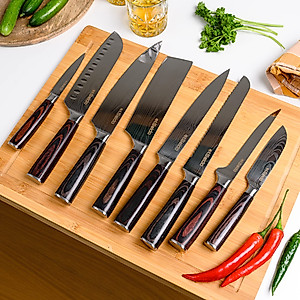 Seido Knives Master Chef Knife Set, 8-Piece Kitchen Knife Set, High-Carbon Stainless Steel Handmade Culinary Knives, Professional Chef Knives, Kitchen Knives