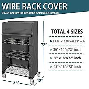 ZYSUOR Shelving Cover Storage Shelf Cover Wire Shelves Cover,36" Wx18 Dx72 H,Durable Velcro Design on Both Sides of The Front for Easy and Quick Opening and Closing,Black,only Cover