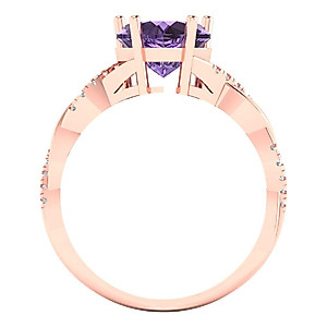 Clara Pucci 2.19ct Heart Cut Criss Cross Solitaire Halo Created Alexandrite Engagement Wedding Anniversary Bridal Ring 14k Rose Gold 7.5
