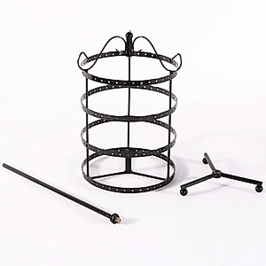 PENGKE Earring Holder Organizer,360 Rotating Earring Organizer, 4 Tiers 144 Holes Earring Jewelry Display Stands,Metal Necklace Jewlery Holder,12.2 x6 inch Black