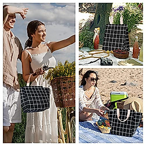 HOMESPON Reusable Lunch Bag Insulated Lunch Box Canvas Fabric with Aluminum Foil, Lunch Tote Handbag for Women,Men,Office (Black Plaid)