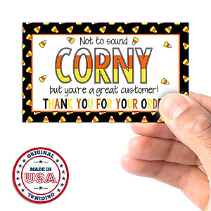 Funny Candy Corn Halloween Treat Themed Thank You Customer Appreciation Package Inserts for Small Businesses, 100 2" X 3.5” Single Sided Insert Cards by AmandaCreation
