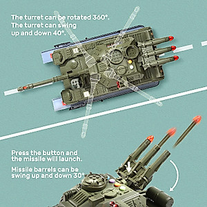 CUTE STONE Military Vehicles Set, Battle Tank Toy with Light and Sound, Rotating Turret and Missile, 4 Pack Die-cast Army Cars, Great Military Toy Tank Toy for Boy Kids