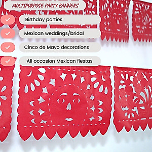 Red Papel Picado Flags, Fiesta Party Decoration, Mexican Paper Banner, Garland, Bunting, Streamers for Birthday Parties, Baby Showers, quinceaneras, Bridal Shower, Engagement Weddings 5 pk | 60ft