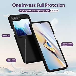 oakxco for Samsung Galaxy Z Flip 5 Phone Case Liquid Silicone Grip, Cute Thin Slim Soft Rubber TPU Plain Smooth Gel Cover for Women Girl Aesthetic Design, Matte Solid Protective & Shockproof, Black