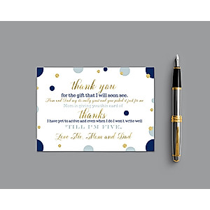 Paper Clever Party Navy and Gold Baby Shower Thank You Postcards (15 Pack) Notecards Only - Eco-friendly – Printed 4x6