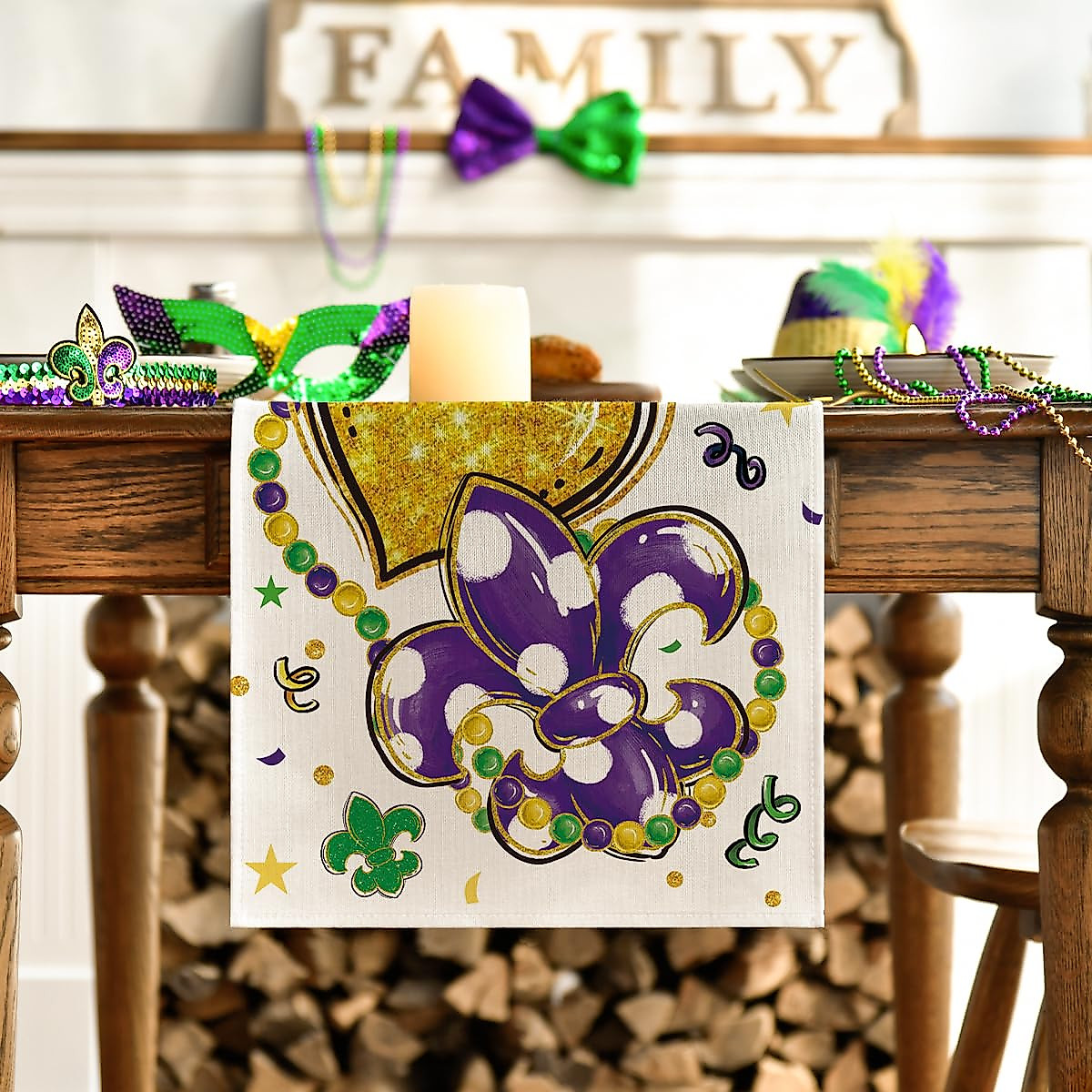 Artoid Mode Iris Jewellery Hearts Mardi Gras Table Runner, Seasonal Kitchen Dining Table Decoration for Home Party Decor 13x72 Inch