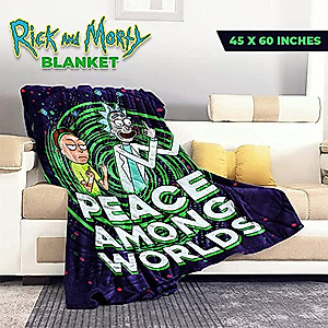 JUST FUNKY Rick and Morty Peace Among Worlds Blanket 45 x 60 inches | Rick and Morty Giving Greetings Bed and Sofa Blanket | Home Deco | Anime Blanket | Collective