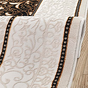 Antep Rugs Babil Gold 8x10 Oriental Bordered High Low Textured Traditional Indoor Area Rug, Beige Black, 7'10" x 10'