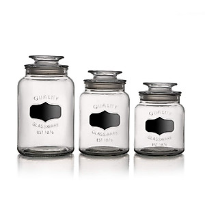 American Atelier Canister Set 3-Piece Glass Jars in 33oz, 44oz & 60oz Chic Retro w/ Airtight Lids, Chalkboard, for Cookies, Candy, Coffee, Flour, Sugar, Rice, Pasta, Cereal & More, Clear