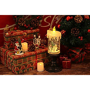 Eldnacele Christmas Snow Globe Candle Battery Operated Lighted Flameless Candles Light Swirling Water Glittering Spinning Candles for Home Decoration(Snowmen Family)