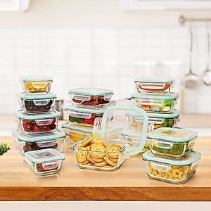 Vtopmart 15 Pack Glass Food Storage Containers, Meal Prep Containers, Airtight Glass Bento Boxes with Leak Proof Locking Lids, for Microwave, Oven, Freezer and Dishwasher