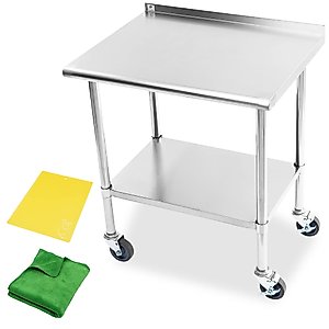 PALCHIO Stainless Steel Prep Table for Kitchen 30x24x34 - Food Prep Station with Backsplash, Shelf on Wheels for Commercial or Home Kitchen - Hotel, Restaurant Equipment with Cutting Board, Towel