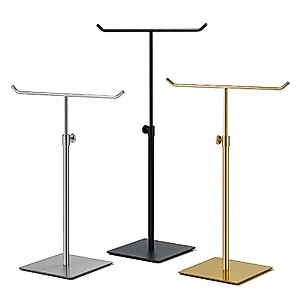 LXLIGHTS Hand Towel Holder, Stainless Steel T-Shaped Clothing Store Earrings Jewelry Stand with Square Base for Bathroom Kitchen Scarves Display Rack, 3 Colors (Color : Gold)