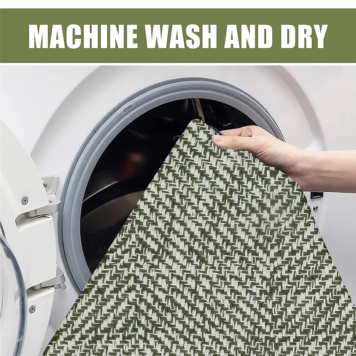 Collive Small Bathroom Rug, 2' x 3' Hand-Woven Low Profile Front Entryway Rug, Olive Green/Cream Cotton Reversible Washable Kitchen Mat Modern Farmhouse Carpet for Foyer Bedroom Back Door Decor