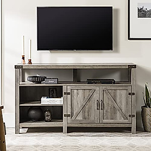 Walker Edison Georgetown Modern Farmhouse Double Barn Door Highboy Storage TV Stand for TVs up to 65 Inches, 58 Inch, Grey Wash