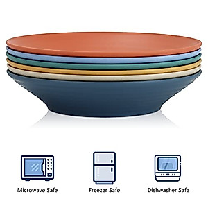 Homienly Wheat Straw Pasta Bowls 36oz, Large Salad Serving Bowls Set of 6, Unbreakable Soup Bowls, Plastic Pasta Bowls Set for Kitchen, Microwave Dishwasher Safe