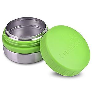 LunchBots Rounds Leak Proof 4 oz. Stainless Snack Container Jar, Set of 2, Green Lids