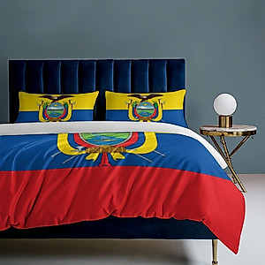 Ecuador Flag Bedding Comforter Sets Lightweight Ultra Soft Comforter Bedding Set 3 Pieces (1 Duvet Cover, 2 Pillowcases) with Zipper Closure