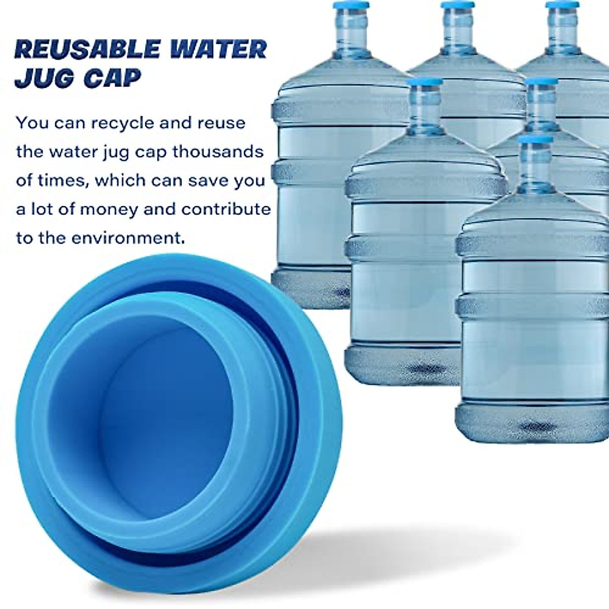 3 & 5 Gallon Water Jug Cap - Silicone Reusable Replacement Cap Fits 55mm Bottles, Pack of 4 (4 Pcs Water Jug Caps)