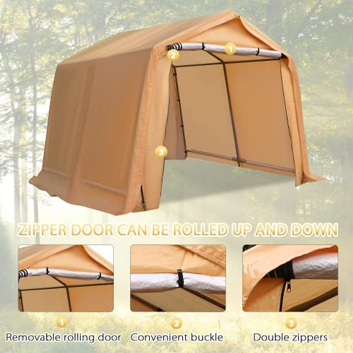 MELLCOM 10x10 ft Outdoor Storage Shelter - Heavy Duty Portable Garage, Tool Shed, Carport - Ideal for Bikes, Motorcycles, and Outdoor Tools - Beige
