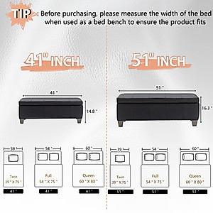 UDAX Black Faux Leather Ottoman with Storage, Rectangular Extra Long Storage Bench for Bedroom and Living Room