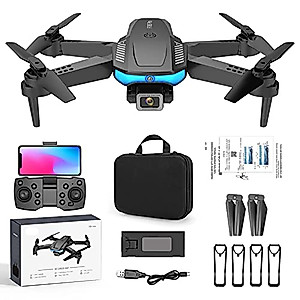 BMFHJEQ Drone with Dual 4K HD FPV Camera - FPV Camera Remote Control Toys with 2.4GHz Technology, Altitude Hold, Headless Mode, 360° Flip, One Key Take Off/Land, Gifts for Children (Black)