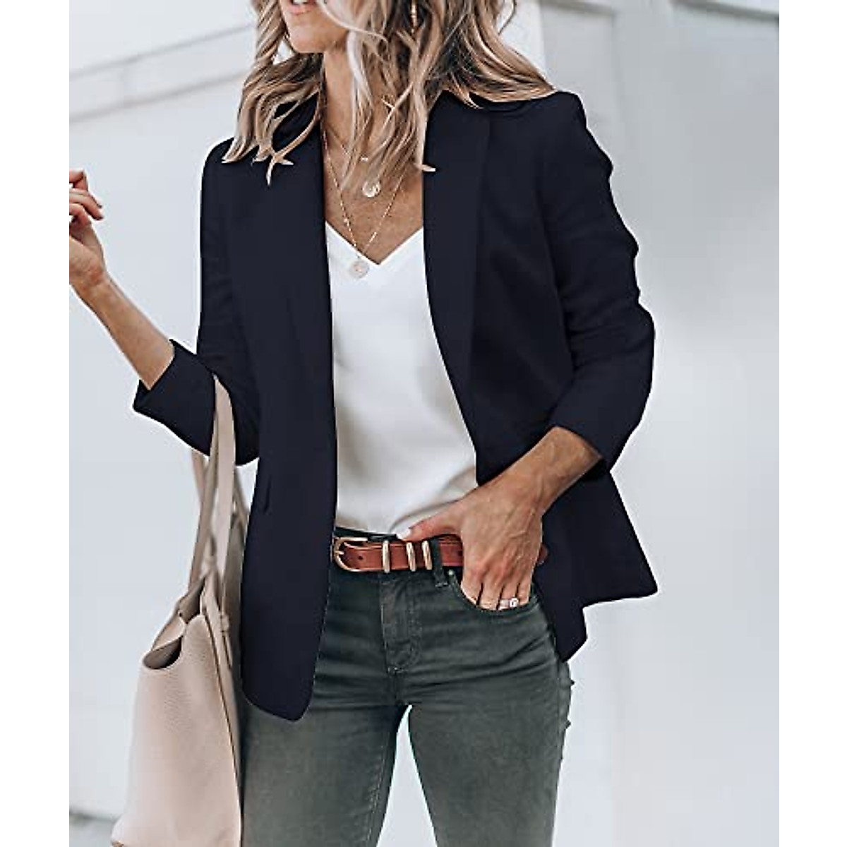 Cicy Bell Womens Casual Blazers Open Front Long Sleeve Work Office Jackets Blazer(Navy,Small)