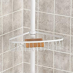 iDesign York Steel Tension 4-Shelf Extendable Corner Storage Caddy - 8" x 11" x 108", Pearl White