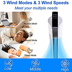 Oscillating 35 Inch Tower Fan with Remote, Quite Smart Cooling Fans with 3 Speed Setting and Auto-off Timer, Electric Standing Bladeless Fan for Bedroom Home Office Dorm Living Room, White