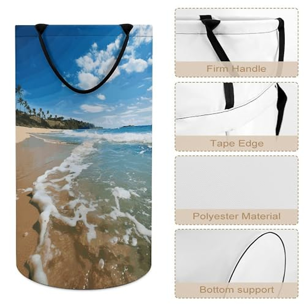 Laundry Basket Hamper Waterproof Dirty Clothes Hamper Clear Sky Wave Beach Collapsible Washing Bin Clothes Bag with Handles Freestanding Laundry Hamper for Bathroom Bedroom Dorm Travel