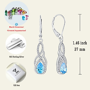 YL Infinity Earrings 925 Sterling Silver Twist Dangle Drop Earring Created Aquamarine Celtic Knot Leverback Jewelry for Women