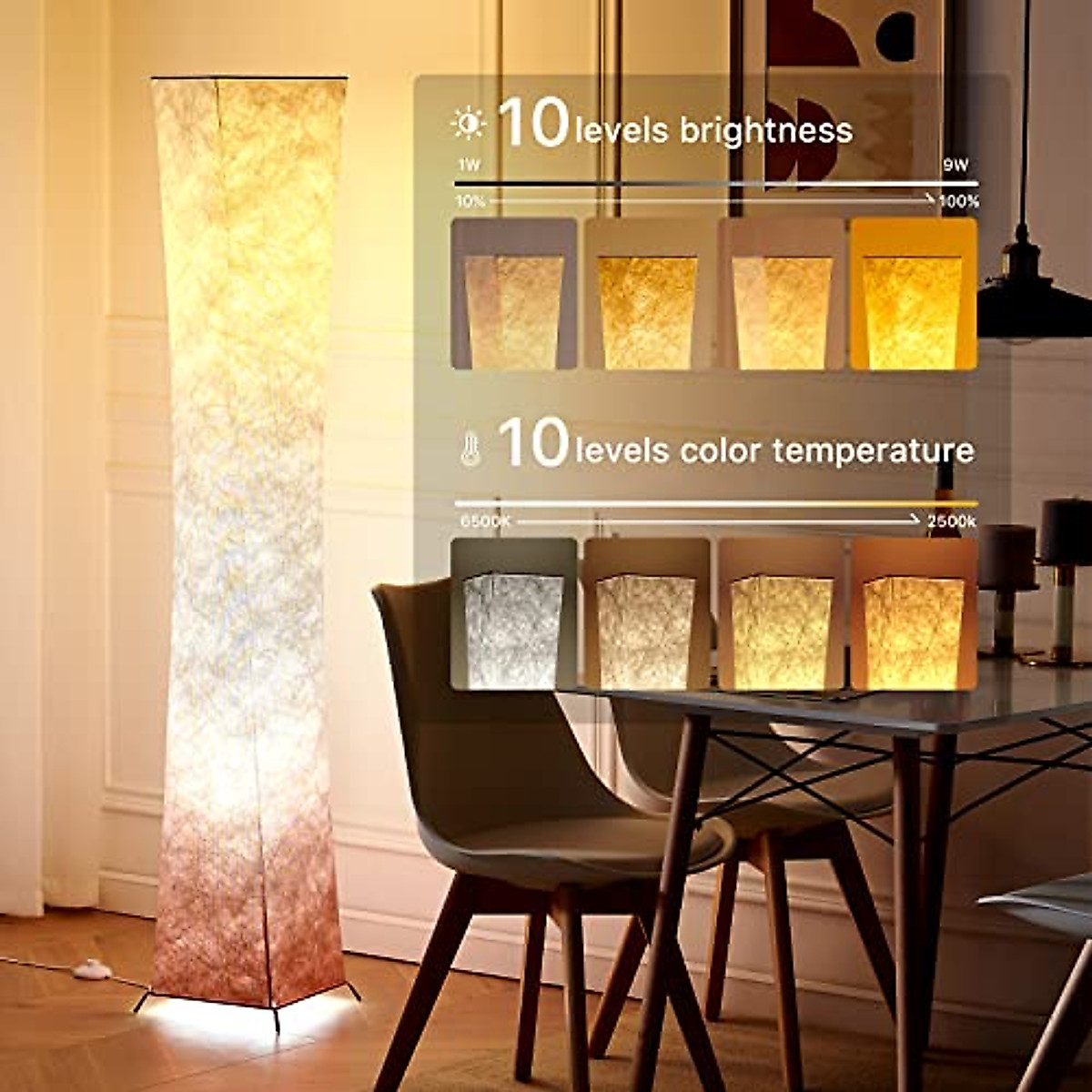 chiphy Floor Lamp, 64" Tall Lamp with Remote Control, Dimmable 10 Levels Color Temperature 12W/2 LED Bulbs (2400 Lumens, 100 Watt Equivalent) and Red Lampshade, Unique for Living Room