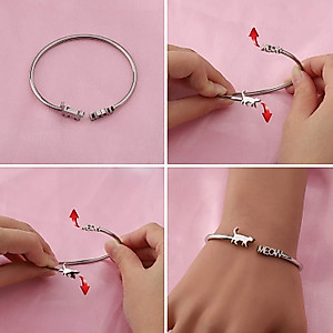 KUIYAI Tiny Cat Meow Cuff Bracelet Jewelry Cat Lover Gifts (Cuff Bangle Silver)