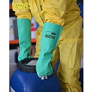 PACIFIC PPE 2 Pairs Nitrile Chemical Resistant Gloves, Flocked, Resist Strong Acid, Alkali, 15 mil, 12.6", Large