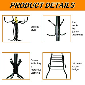 ANAMPION Coat Rack Free Standing Entryway Metal Coat and Hat Hanger Organizer Stand With 20 Hooks Hall Tree stand with 2 shelves Umbrella Tree Stand Black…