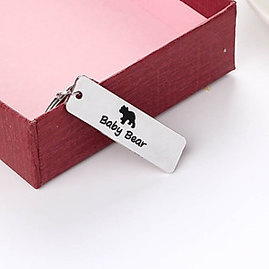 Meiligo® Fashion Mother's Gift Love Heart baby bear Puzzle Dog Tag Necklace Jewlery Striped pendant Matching Engraved Bar Necklace Set (Key chain)