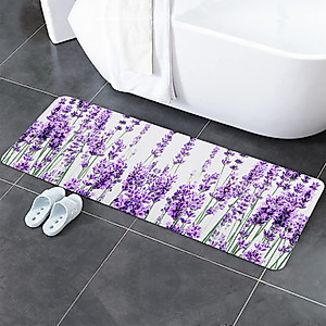 LooPoP Kitchen Comfort Mat 1 Pc Lavender Flower Pattern Waterproof Anti-Fatigue Standing Mats Wipeable Rugs for Kitchen Purple 18inx47.2in(45x120cm)