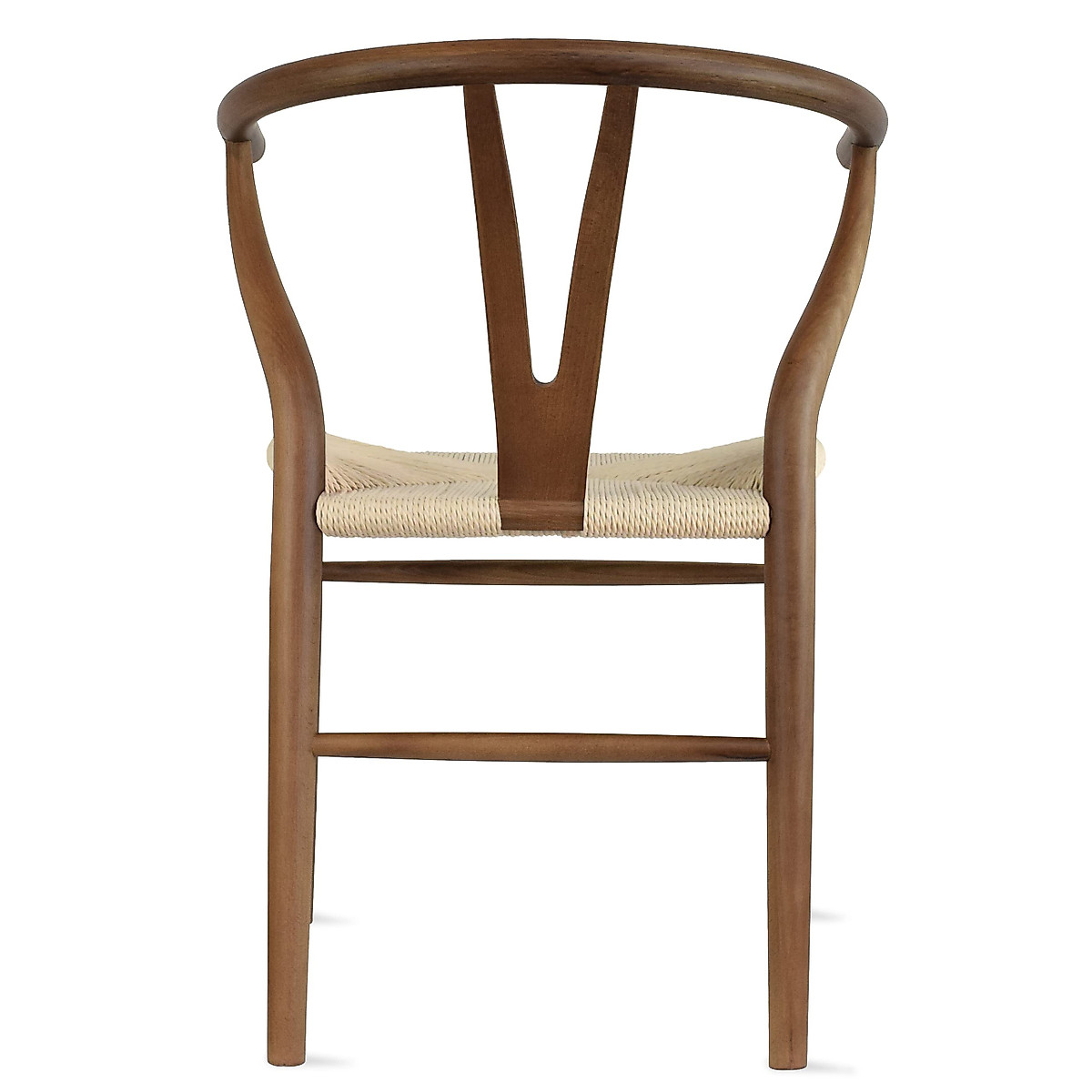 2xhome - Wishbone Solid Wood Armchair with Arms Open Y Back Farmhouse Dining Office Chair with Woven Beige Seat (Espresso)