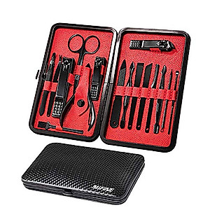 Manicure Set Pedicure Set Nail Clippers – Mifine 16 in 1 Stainless Steel Professional Pedicure Kit Nail Scissors Grooming kit with Black Leather Case