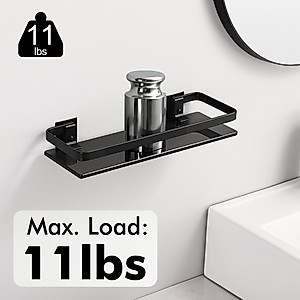 KES Bathroom Glass Shelf Aluminum Black Extra Thick Tempered Glass Rectangular 1 Tier Basket Wall Mounted, 2 Pack, A4126A-BK-P2