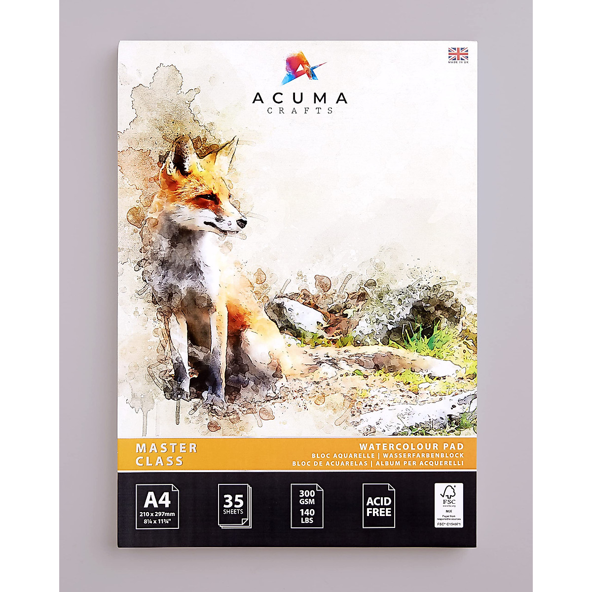 Watercolor Paper Artist Art Pad 35 Sheets, 140lb/300 GSM, Glue Bound, Acid Free, Cold Pressed for Artists Drawing and Sketching Techniques, Made in UK