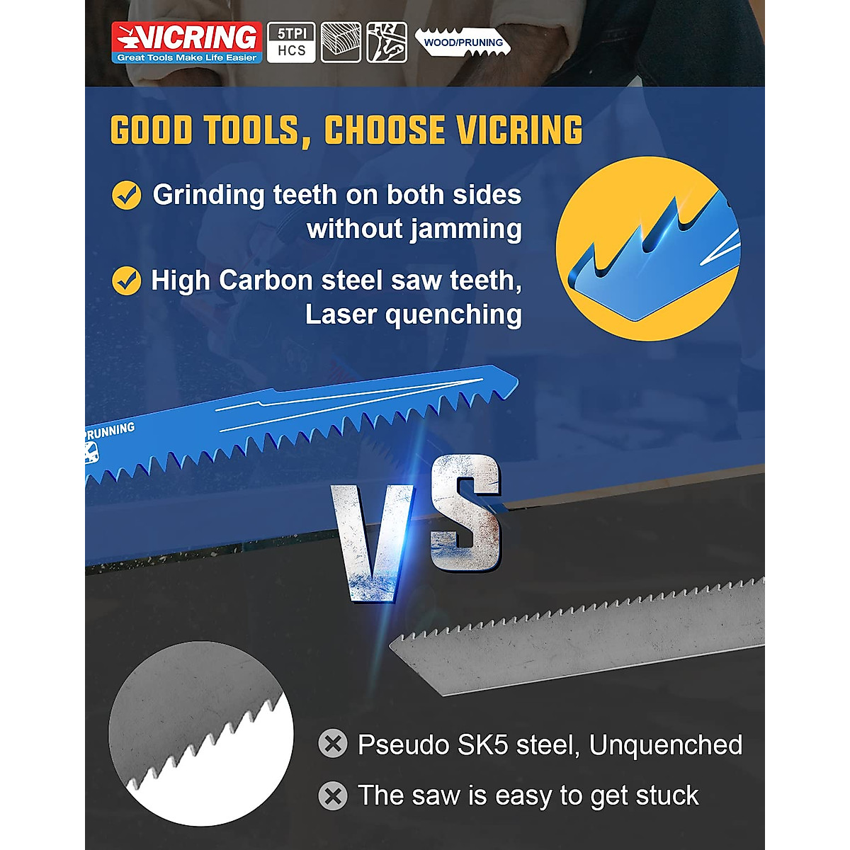 Wood Pruning Reciprocating Saw Blades 9 Inch Sawzall Blades for Trees High Carbon Steel Pruning Blade for Reciprocating Saw (5 Pack/5TPI)