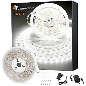 White LED Strip Light, CT Capetronix LED Light Strip White, Daylight Bright LED Tape Light, for Bedroom, Kitchen, Closet, Under Cabinet, Vanity Mirror, Indoor Only (Dimmer Included).